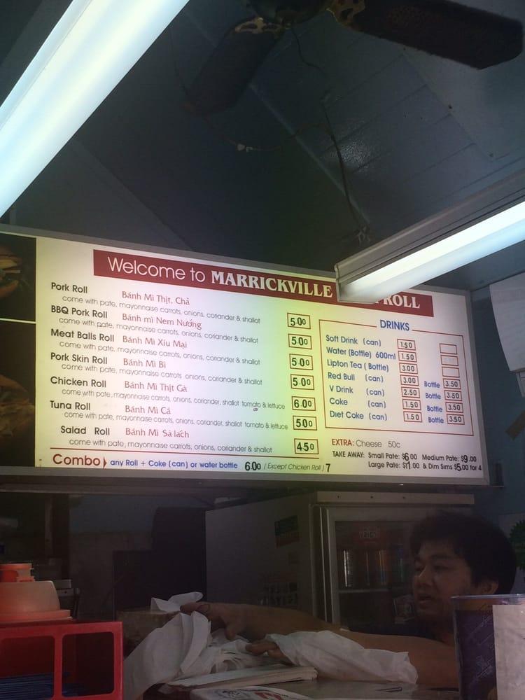 Menu at Marrickville Pork Roll fast food, Marrickville, 236 Illawarra Rd