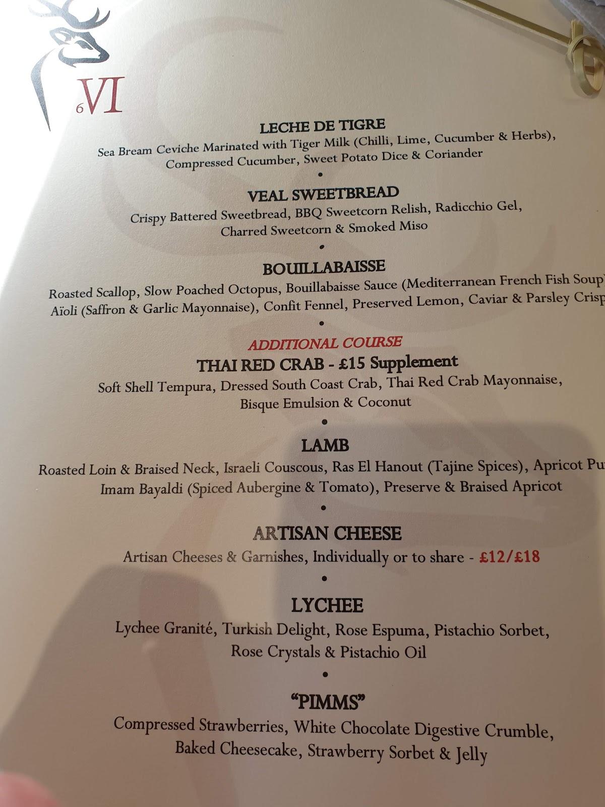 Menu at Paris House restaurant, Woburn, Woburn Park