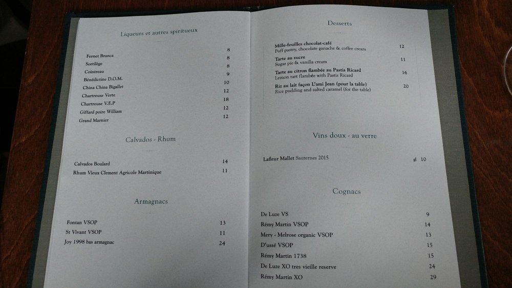 Menu at St. Lawrence Restaurant, Vancouver