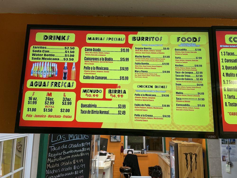 Menu at Taqueria Las Maria's LLC restaurant, Pasco