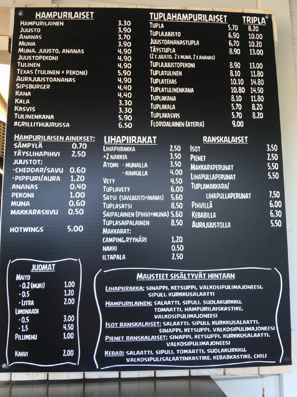 Menu at Tuen Grilli Oy BBQ, Lappeenranta