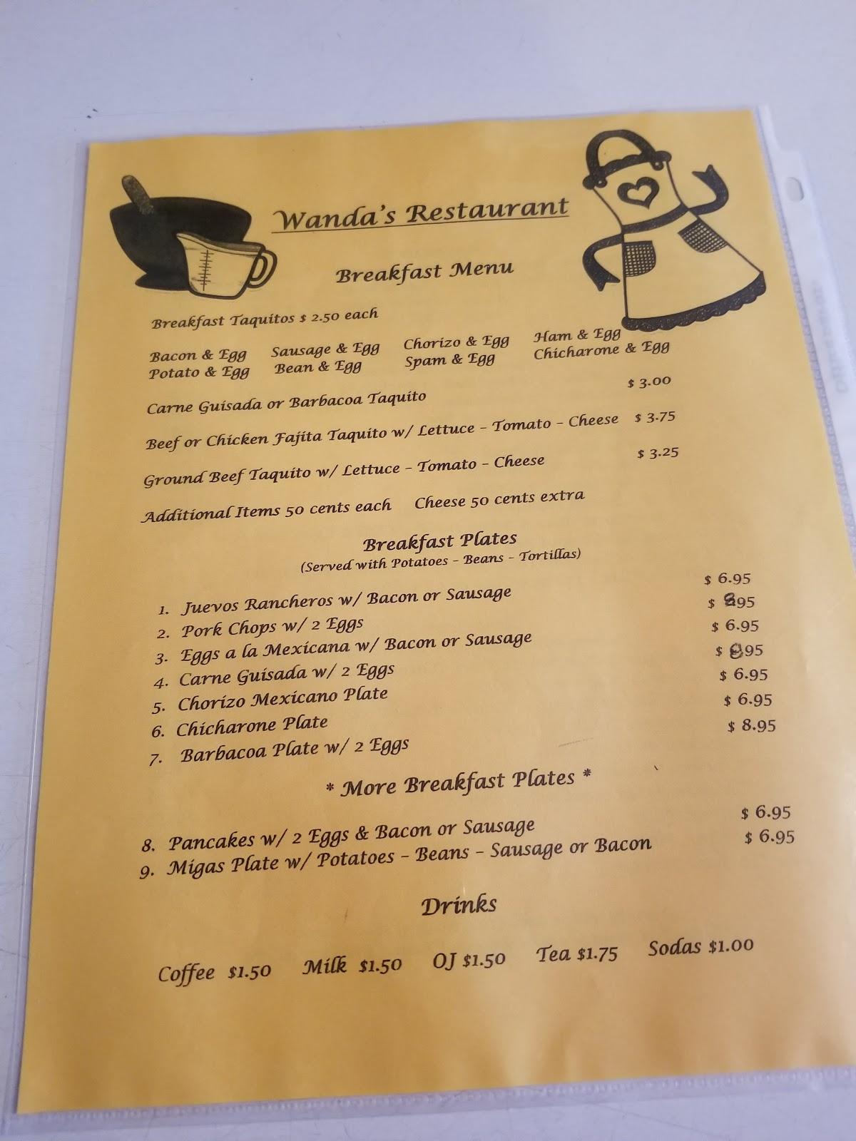Menu at Wanda's Restraurant restaurant, Goliad