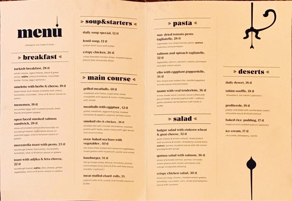 Menu at Salon GALATA, Istanbul