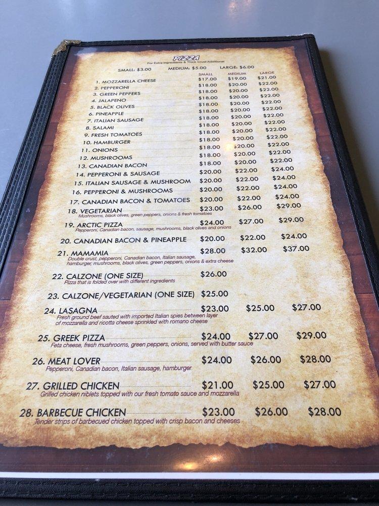 Carta de pizzería Arctic Pizza, Barrow