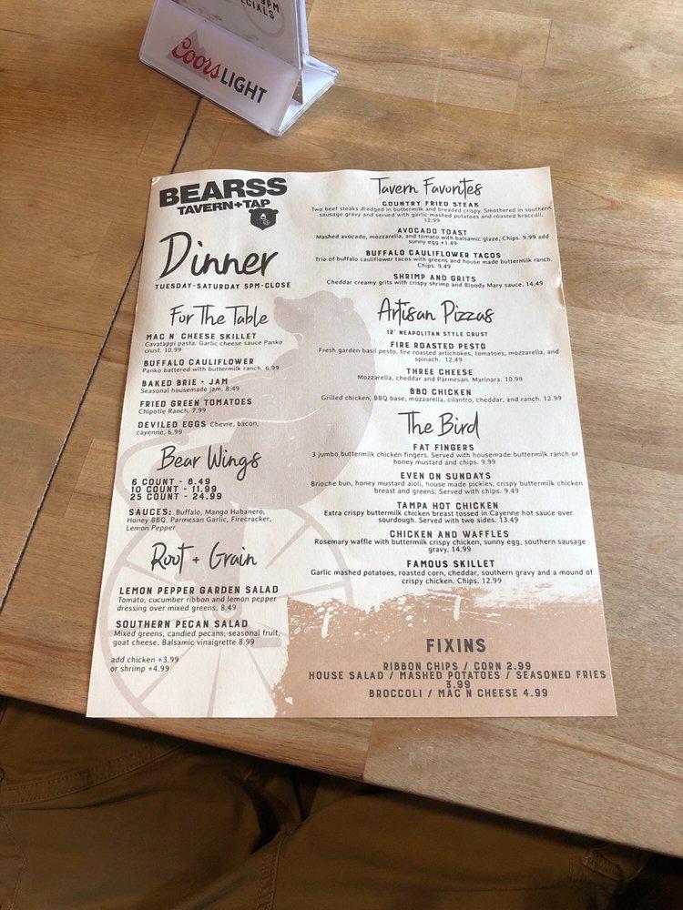 Menu at Bearss Tavern and Tap pub & bar, Tampa