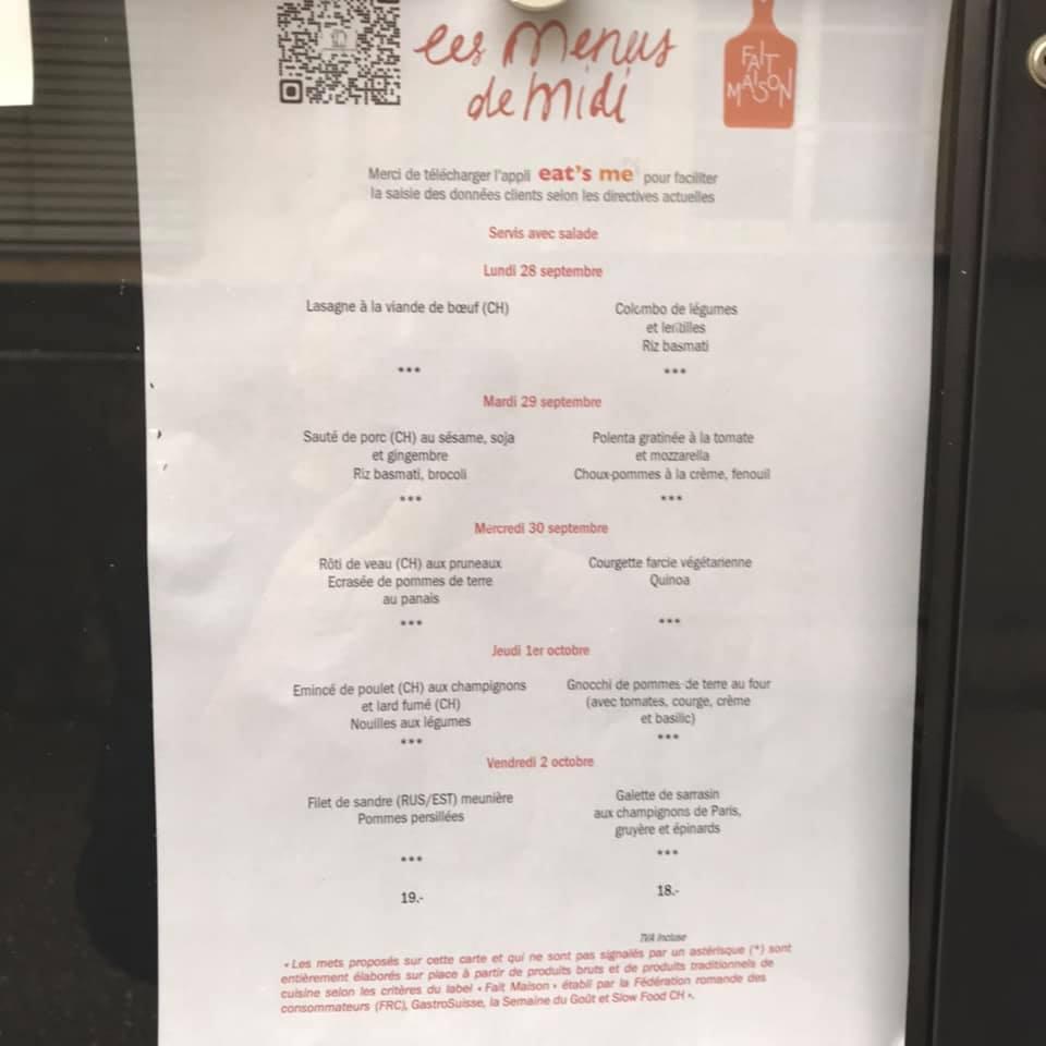 Menu at Chez Max et Meuron, Neuchâtel