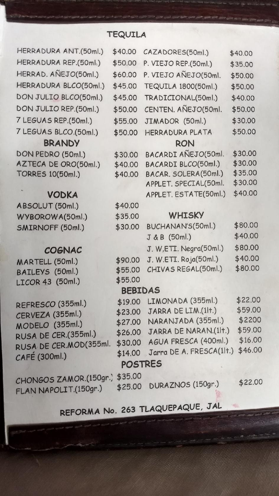 Carta del pub y bar El Tacote, San Pedro Tlaquepaque, C. Reforma 263