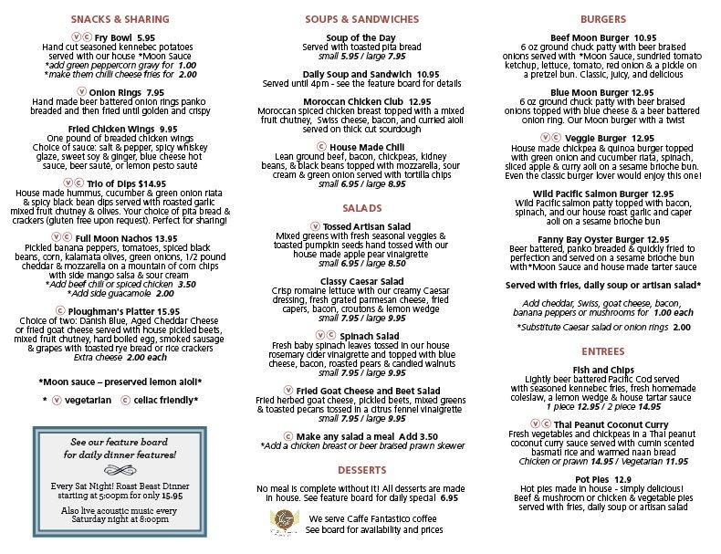 Menu at Gary's Kitchen restaurant, Tofino