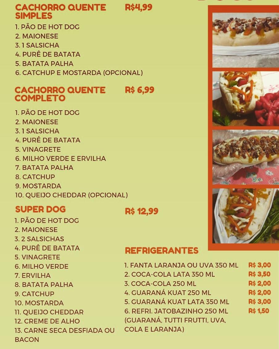 Menu at MANO'S HOT DOGS restaurant, Garanhuns