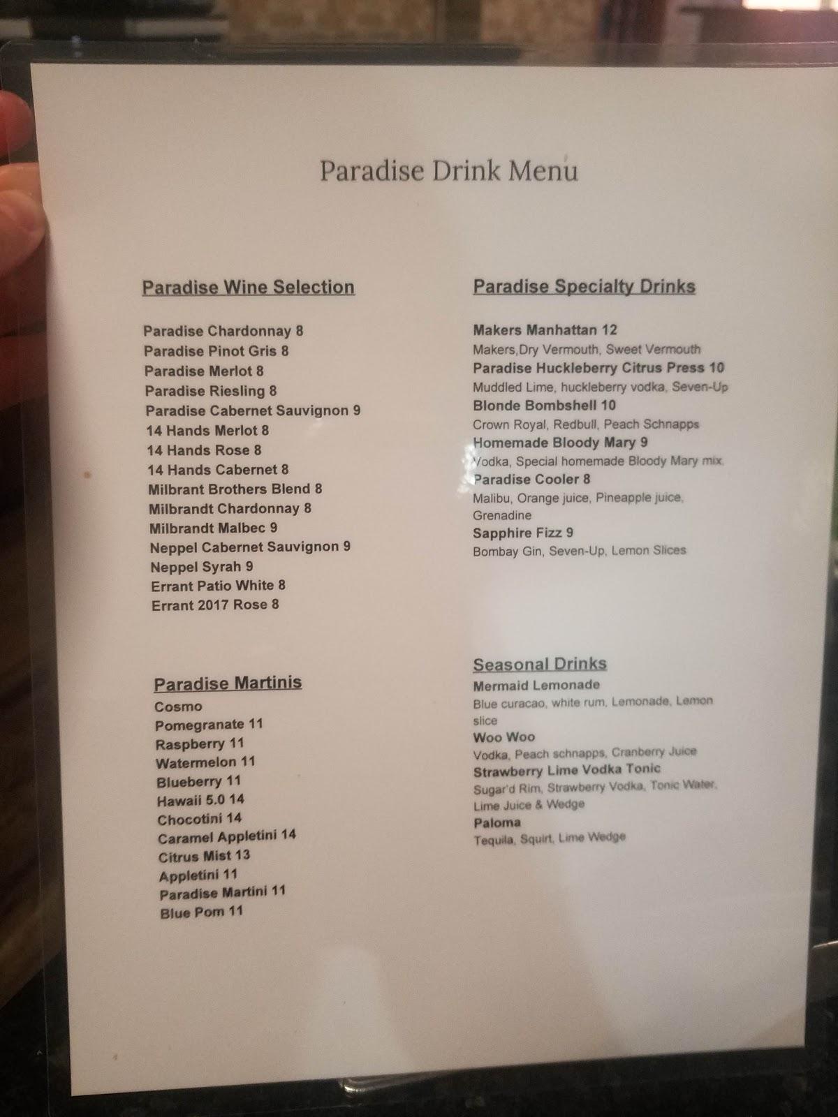 Menu at Paradise Bar & Grill, Moses Lake