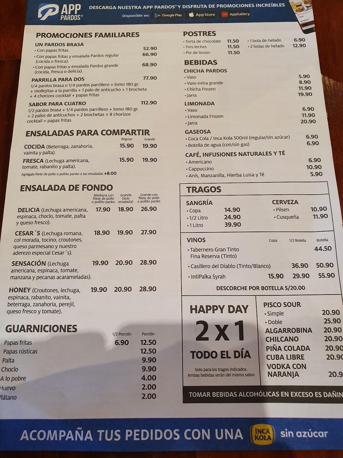 Carta del restaurante Pardos Chicken Surco, Lima, Av. Club Golf los ...