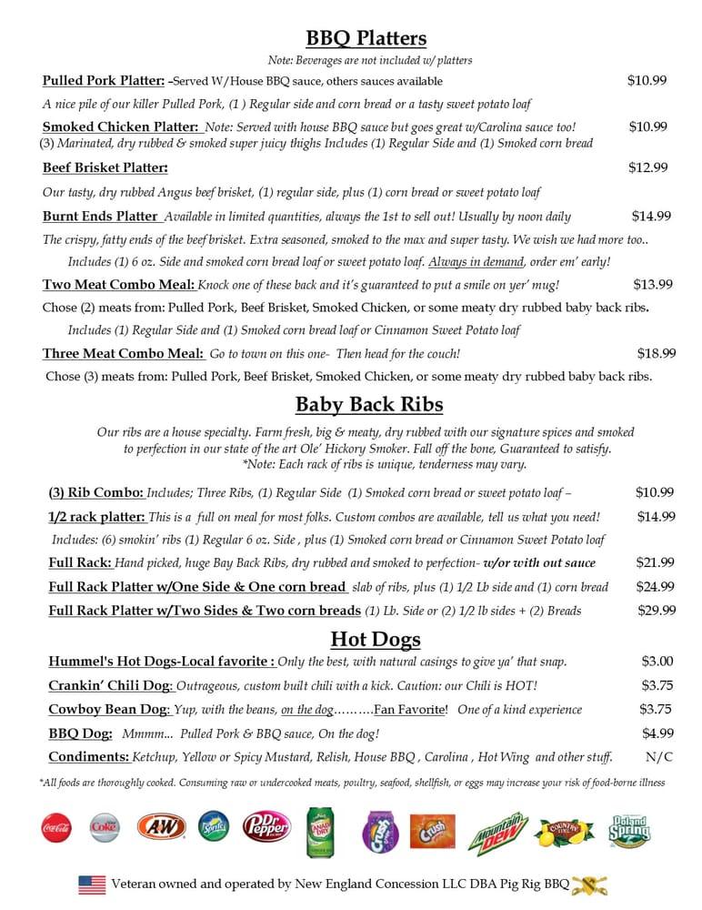 Menu at Pig Rig BBQ, Wallingford, 950 Yale Ave