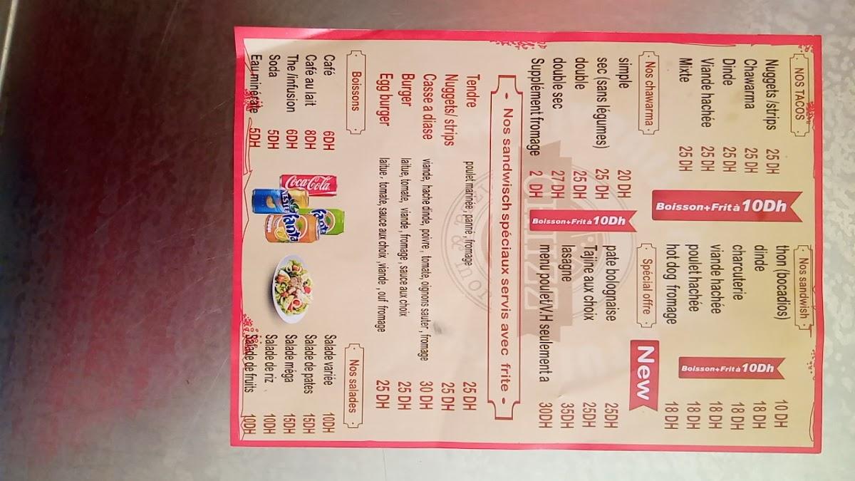 Menu at Pizzeria chizz, Casablanca