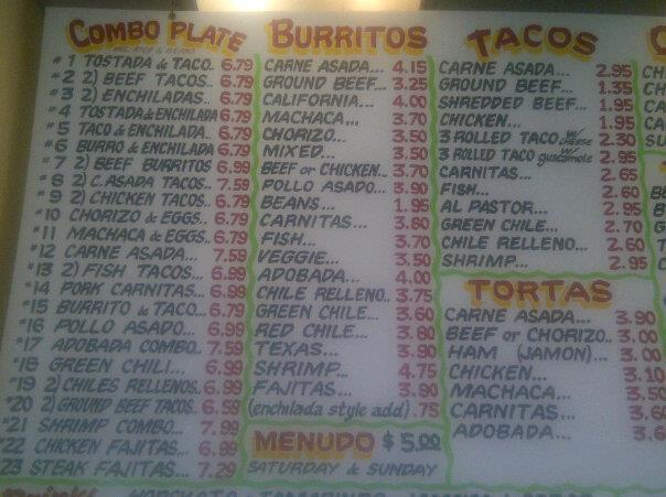 Menu at Ponchos Mexican Food fast food, Tucson