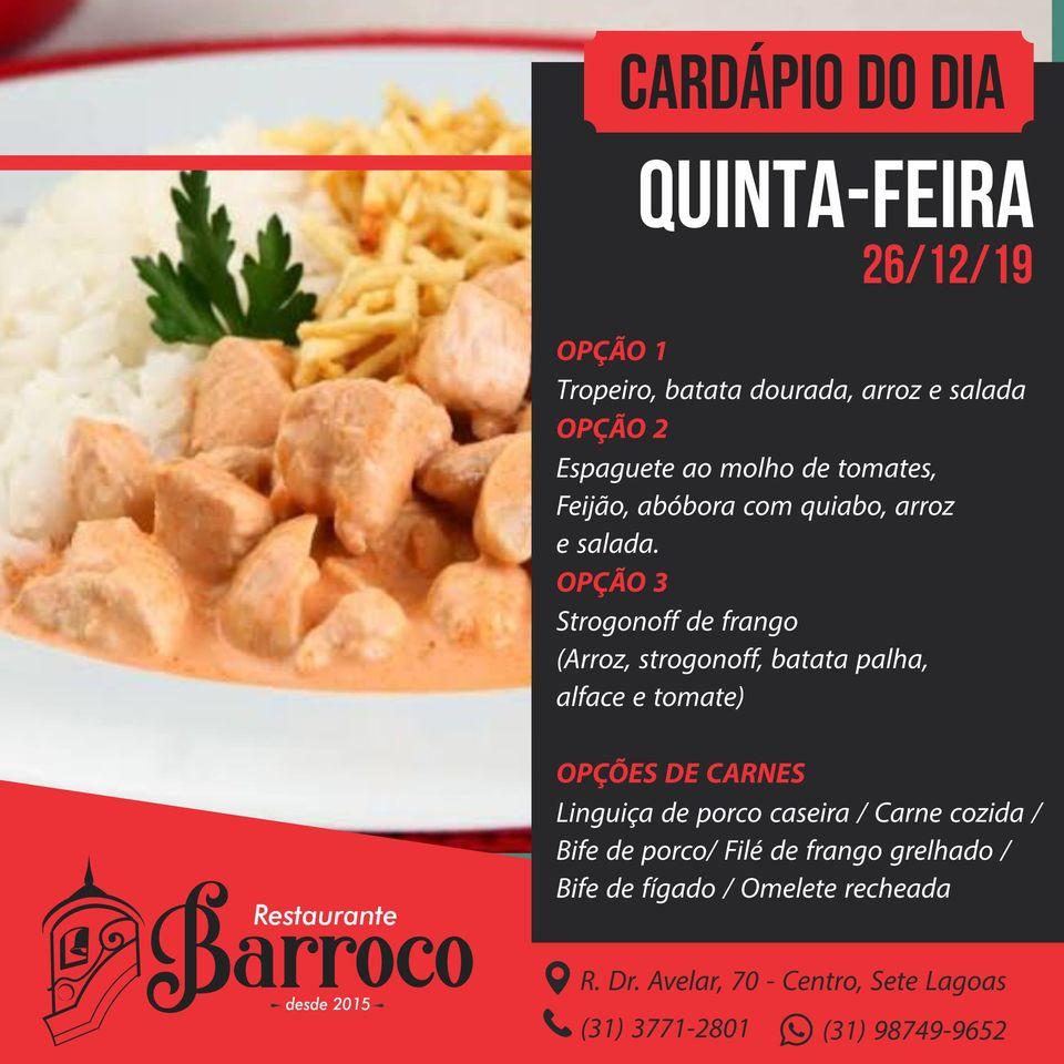Menu em Restaurante Barroco, Sete Lagoas