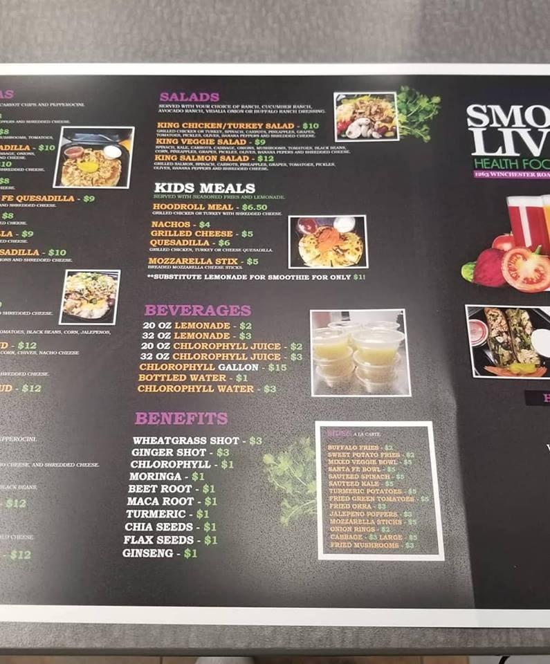Menu at Smooth Living restaurant, Memphis