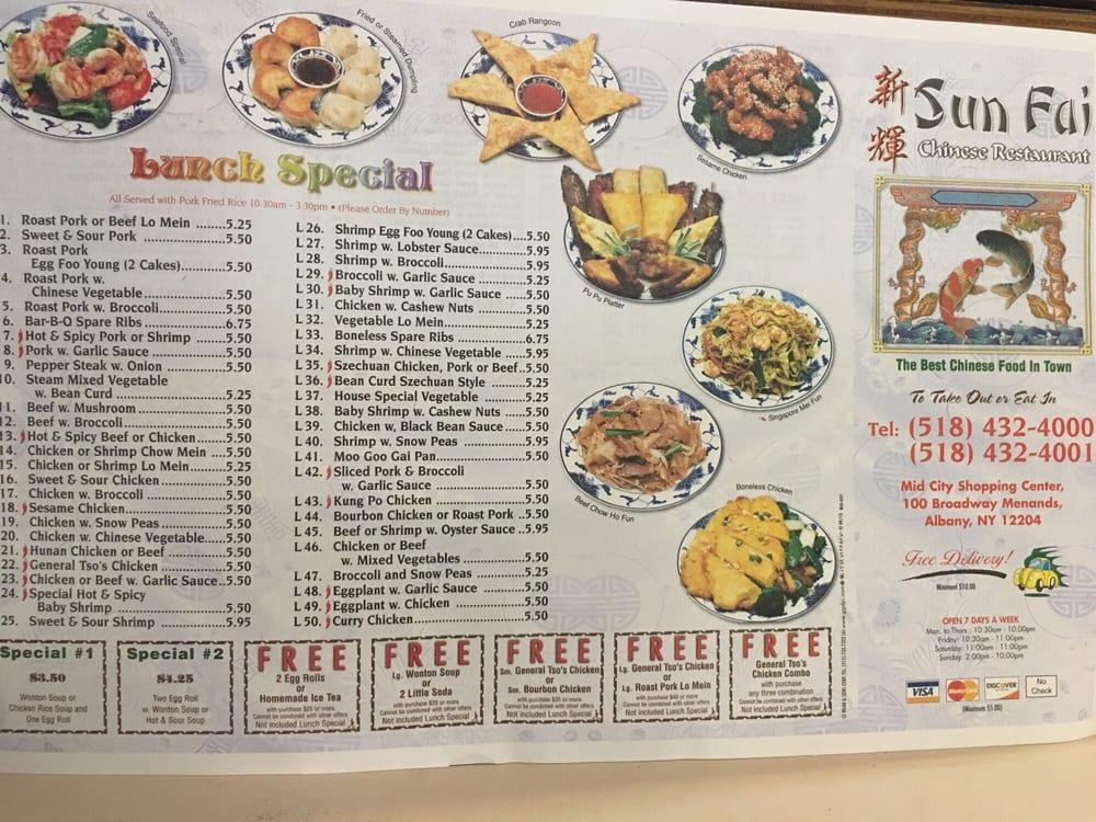 Menu at Sun Fai Chinese restaurant, Menands