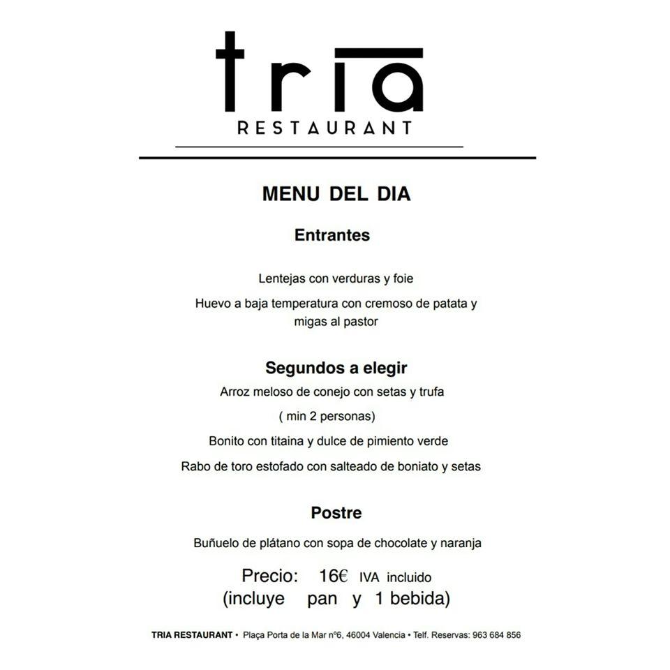 Menu at Tria Restaurant, Valencia
