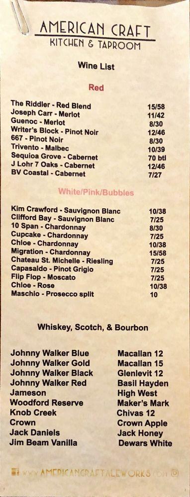 Menu at American Craft Kitchen & Taproom pub & bar, Coral Springs
