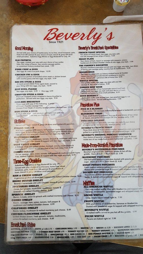 Menu at Beverly's Pancake House restaurant, Oklahoma City, Northwest Expy