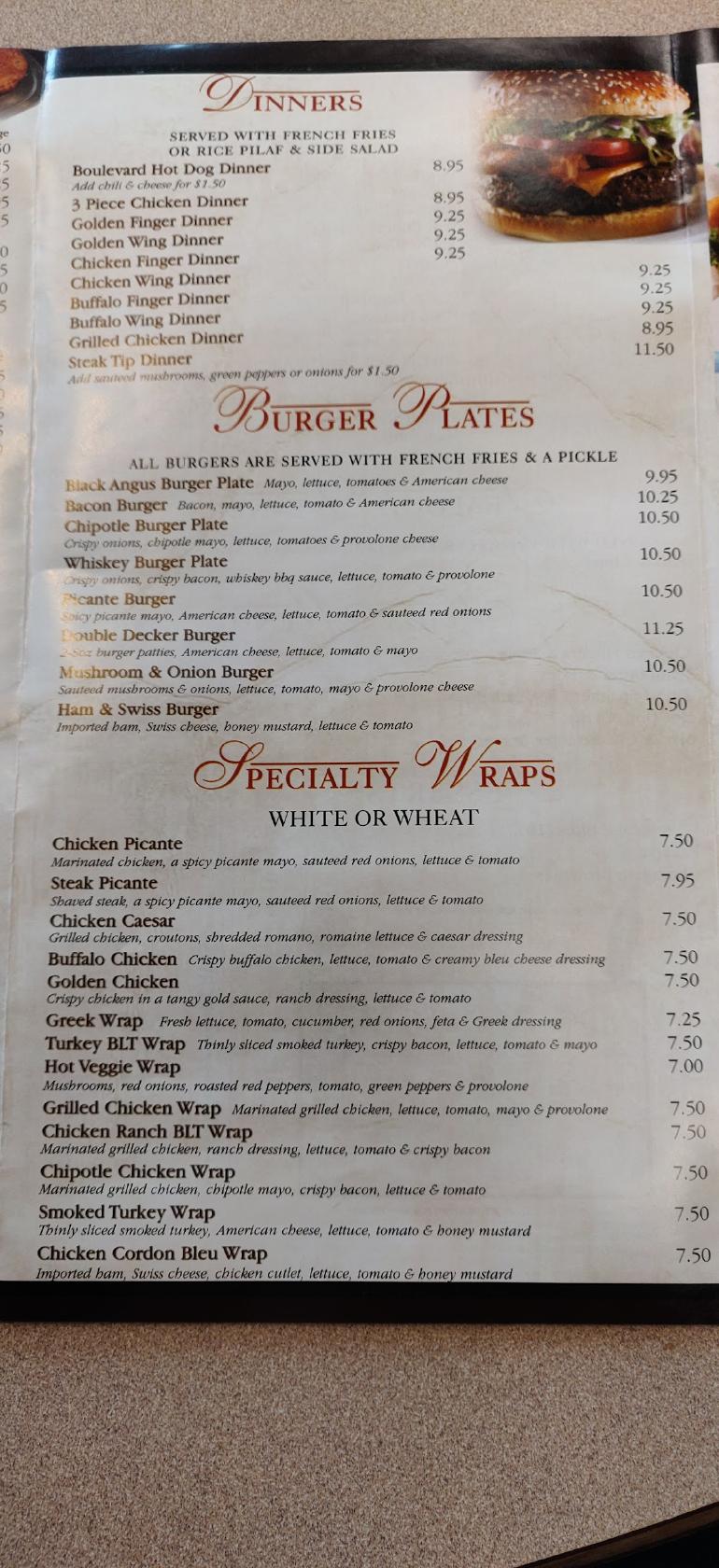 Menu at Boulevard Pizza pizzeria, North Attleborough