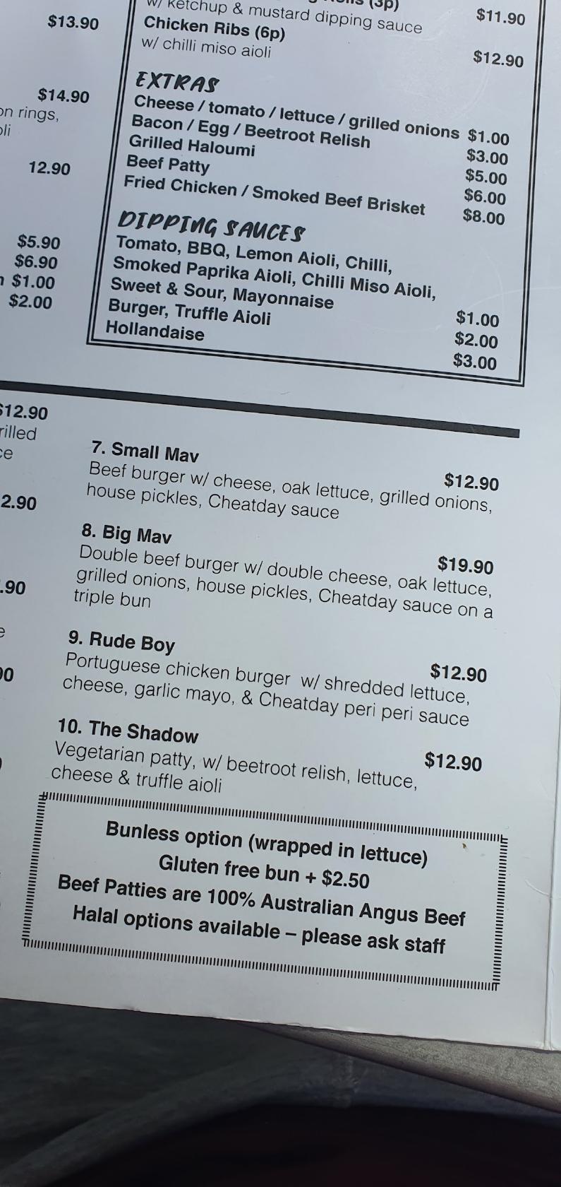 Menu at Cheatday (Peakhurst) restaurant, Peakhurst
