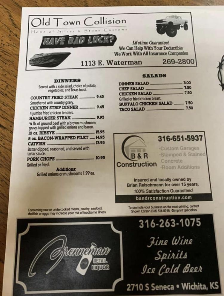 Menu at Dusti's Place pub & bar, Wichita