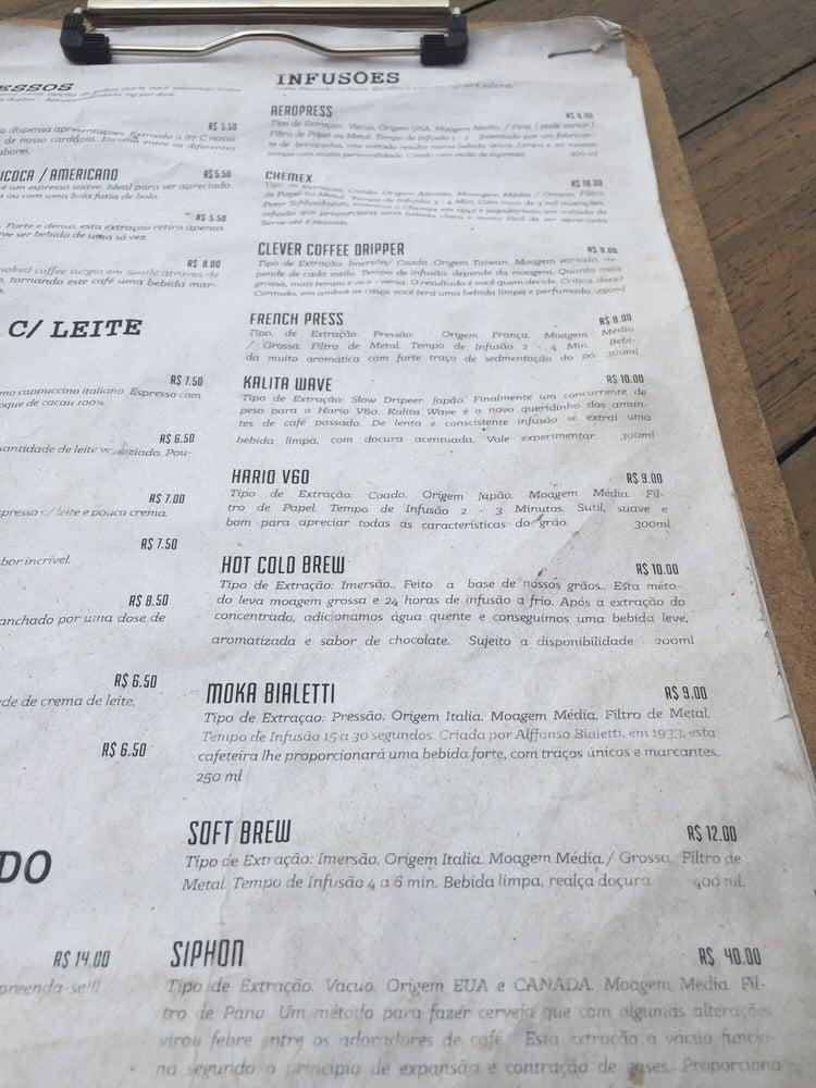 Menu at Family Coffee cafe, Florianópolis