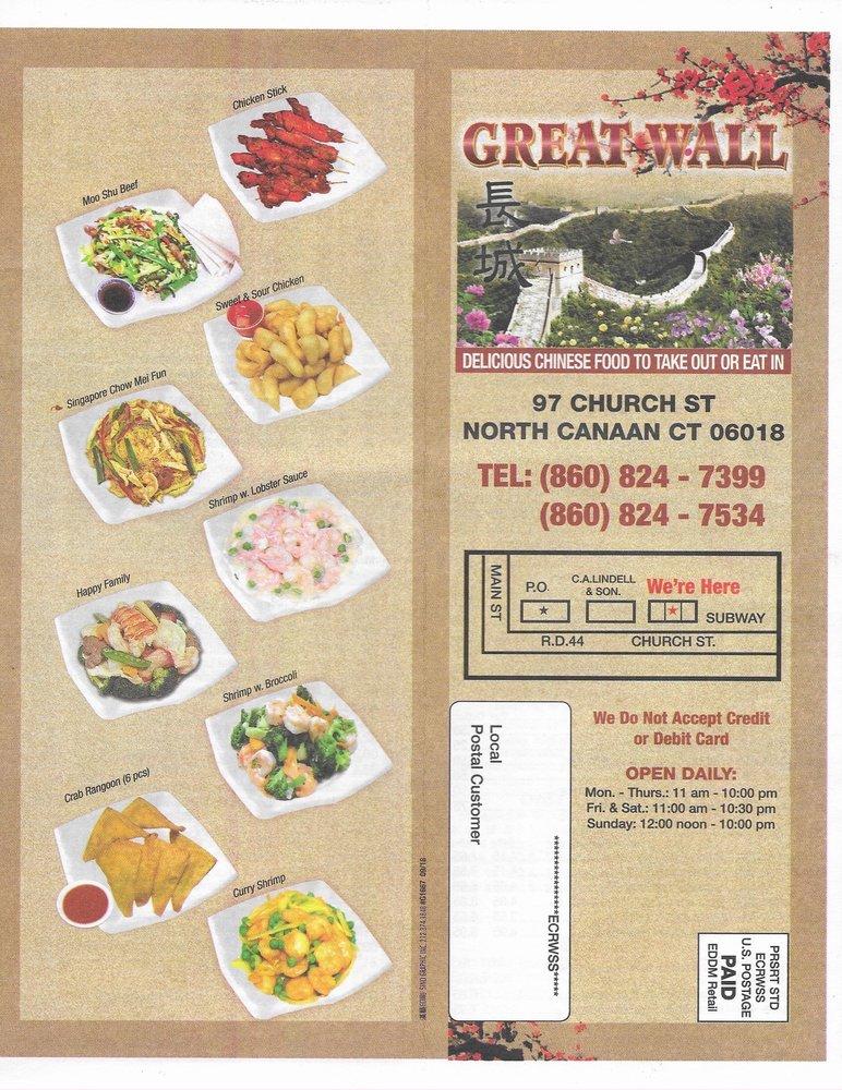 Menu at Great Wall Kitchen restaurant, Canaan, 97 Church St