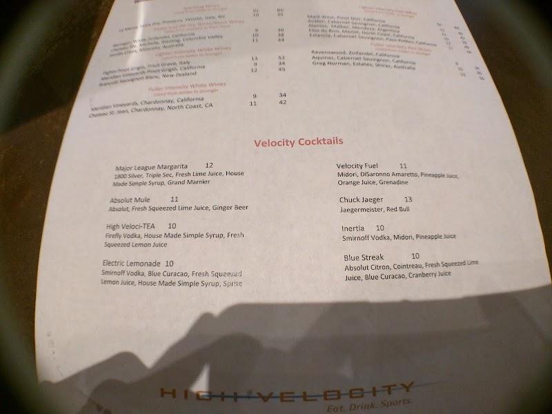 Menu at High Velocity pub & bar, Atlanta