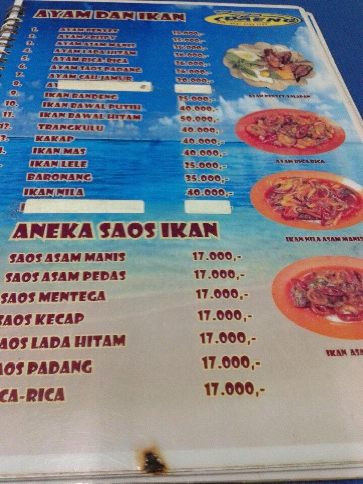 Menu at Kp Daeng restaurant, Balikpapan