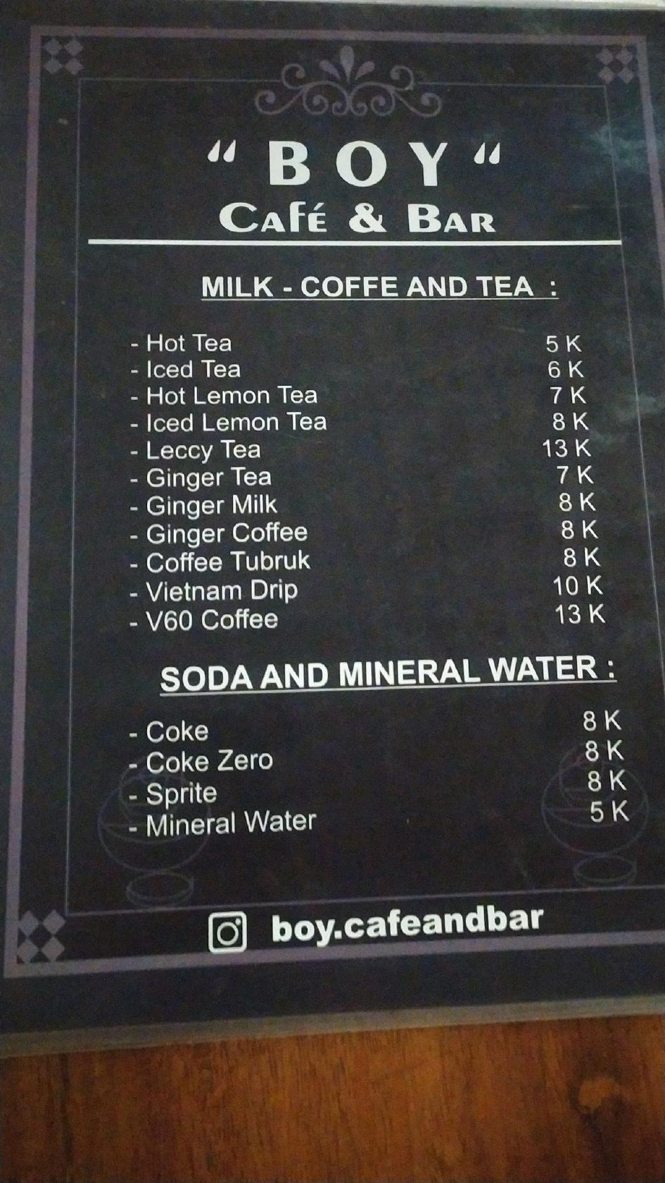 Menu at BOY cafe and bar, Salatiga