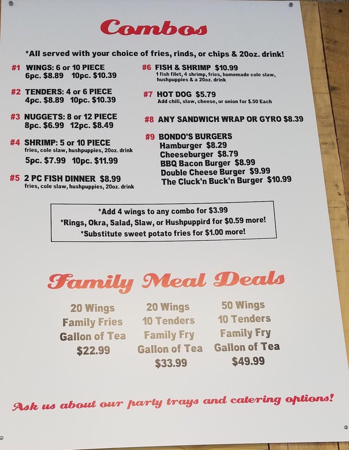 Menu at BonDo's restaurant, McDonough