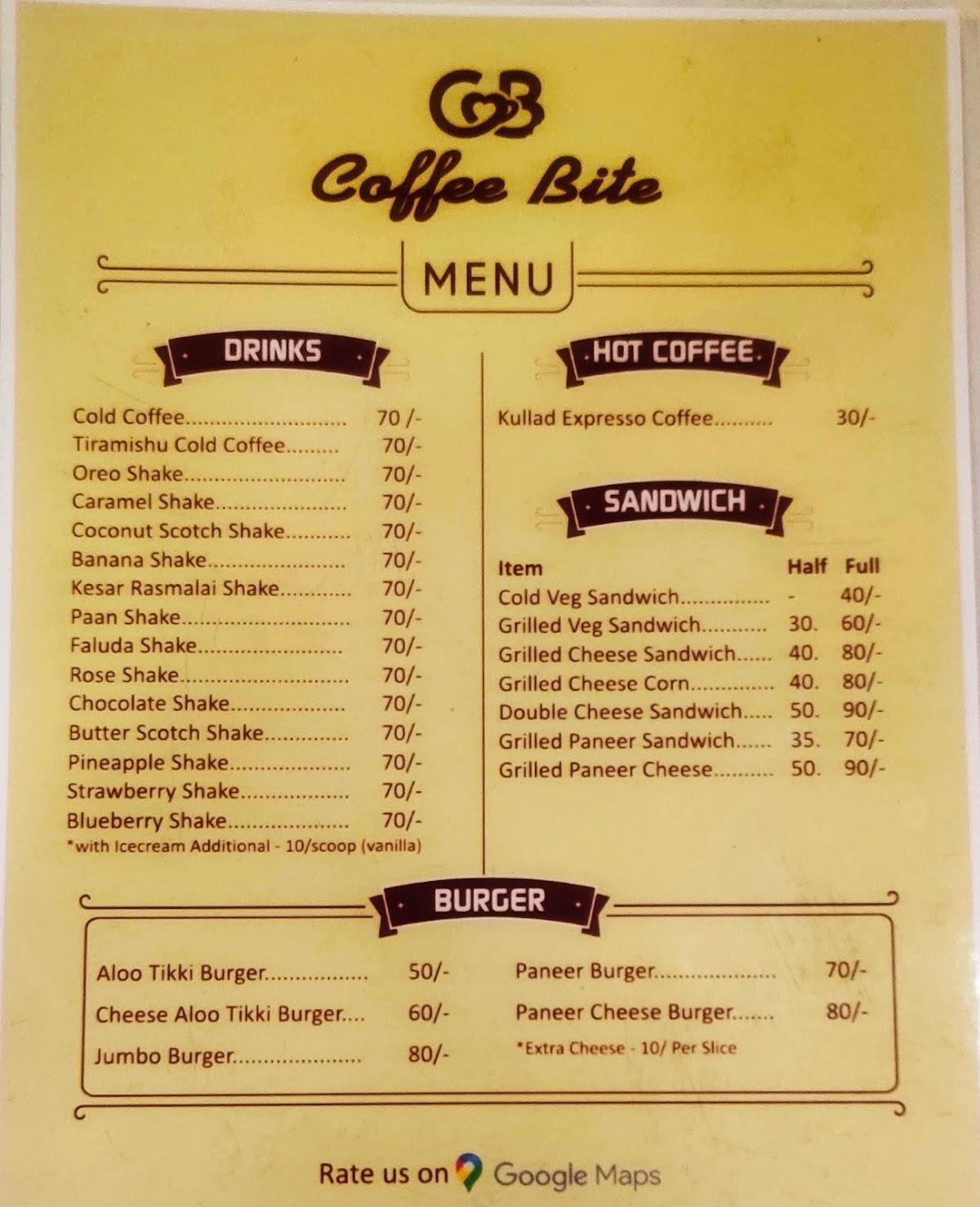 Menu at COFFEE BITE DATIA, Datia