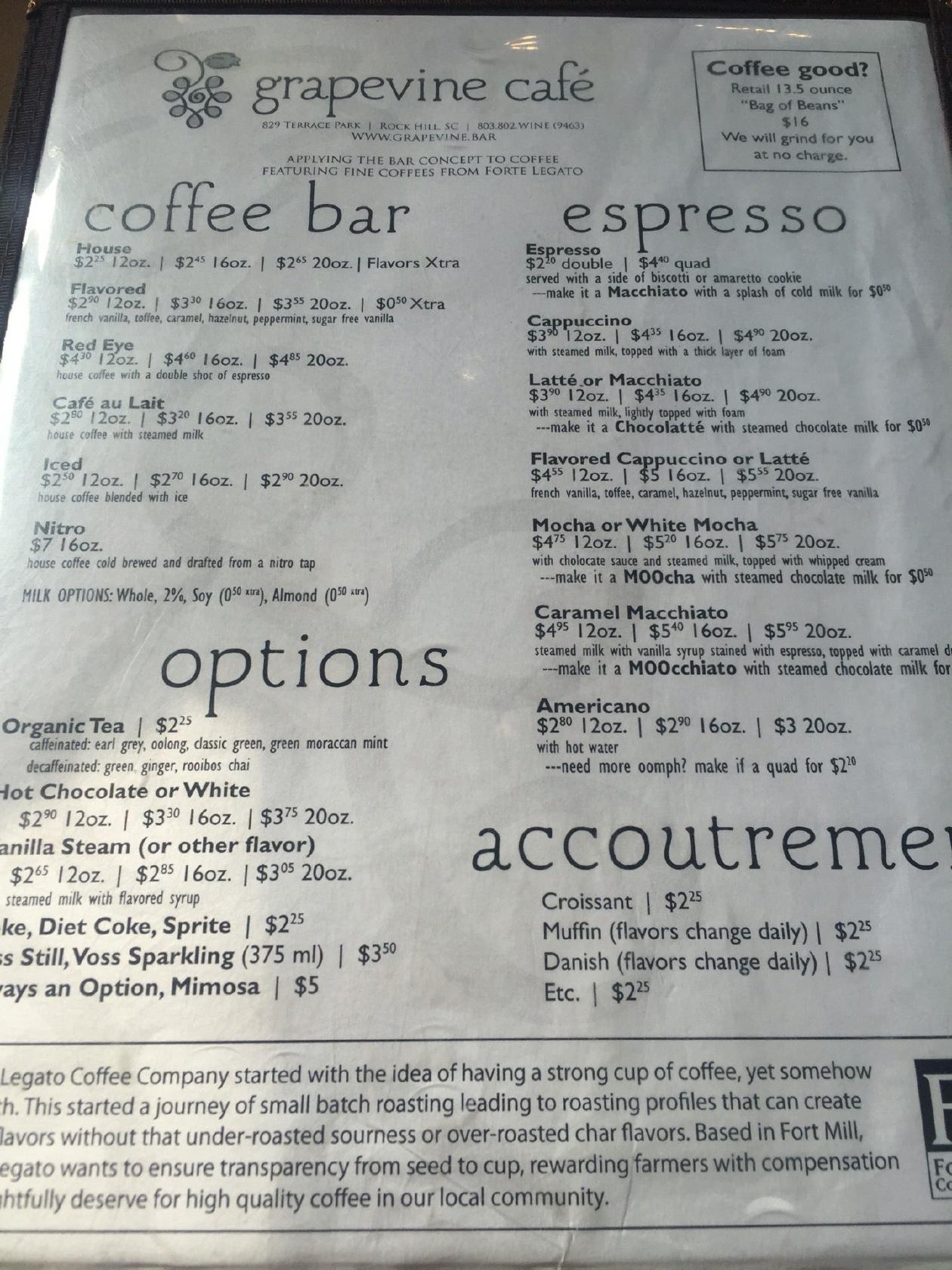 Menu at Grapevine - Riverwalk pub & bar, Rock Hill, Terrace Park