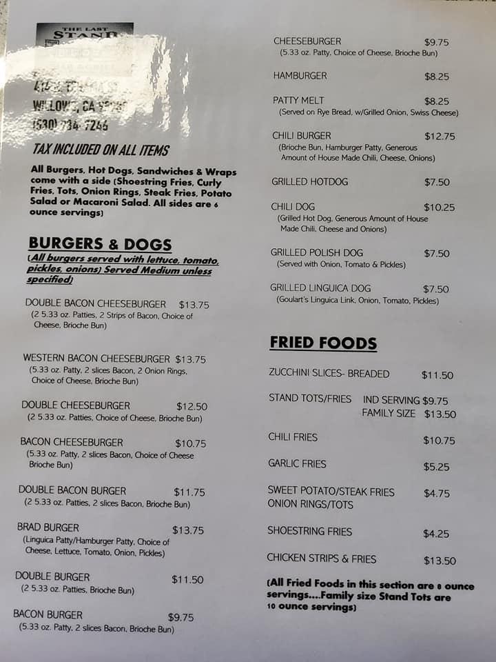 Menu at Last Stand pub & bar, Willows