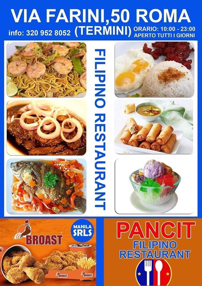 Menu au Pancit Filipino Restaurant, Rome