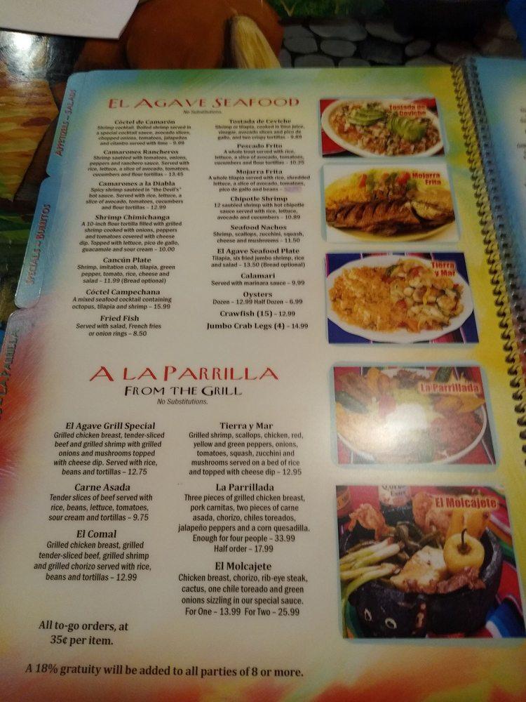 Menu at EL AGAVE MEXICAN RESTAURANT, Seneca