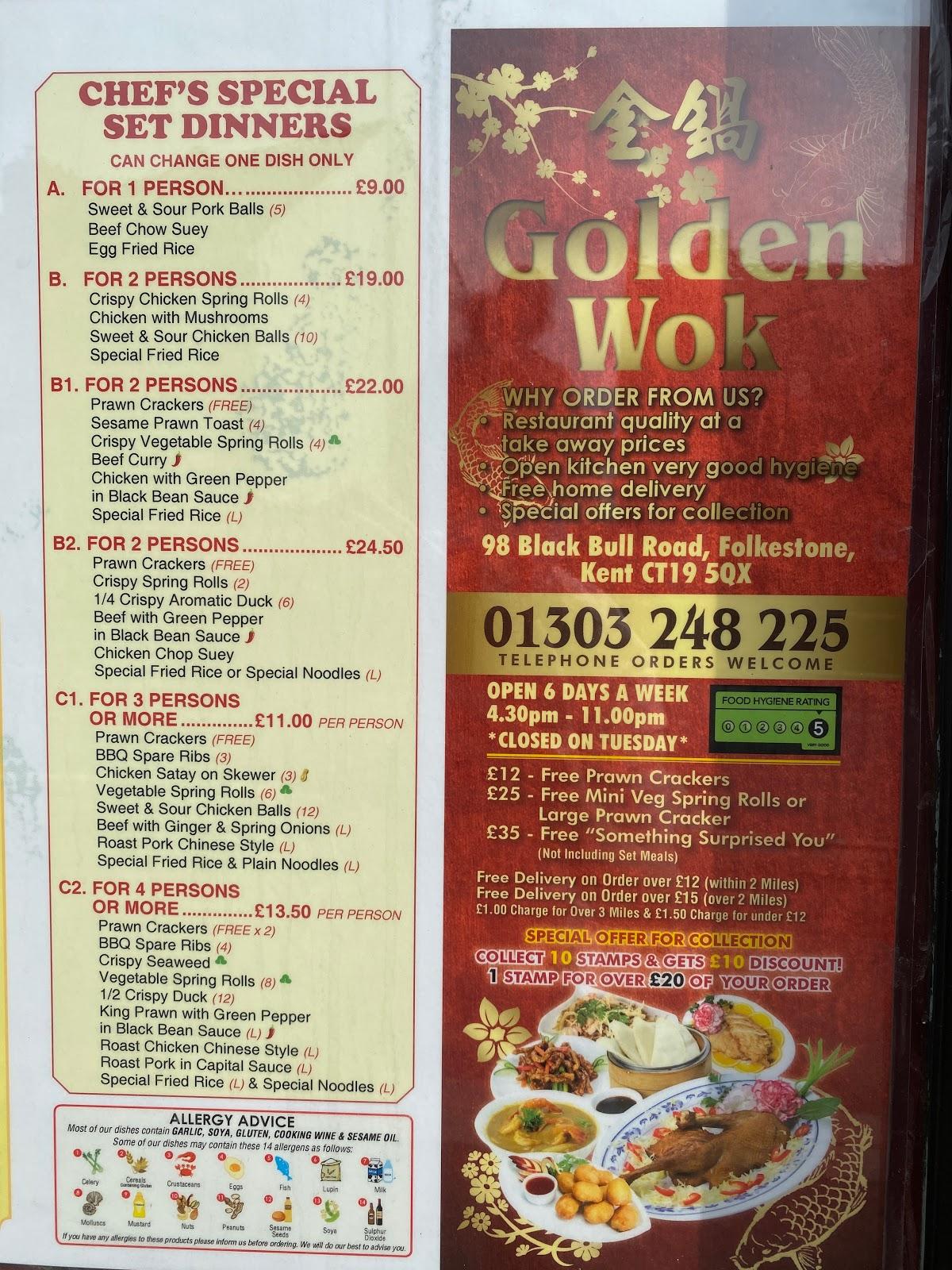Menu at Golden Wok Chinese Takeaway fast food, Folkestone