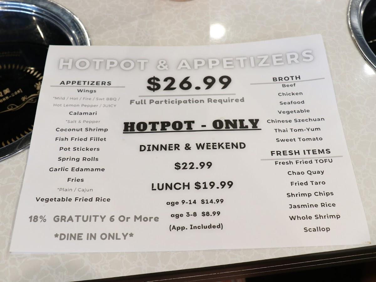 Menu at JuicyPot restaurant, Orlando