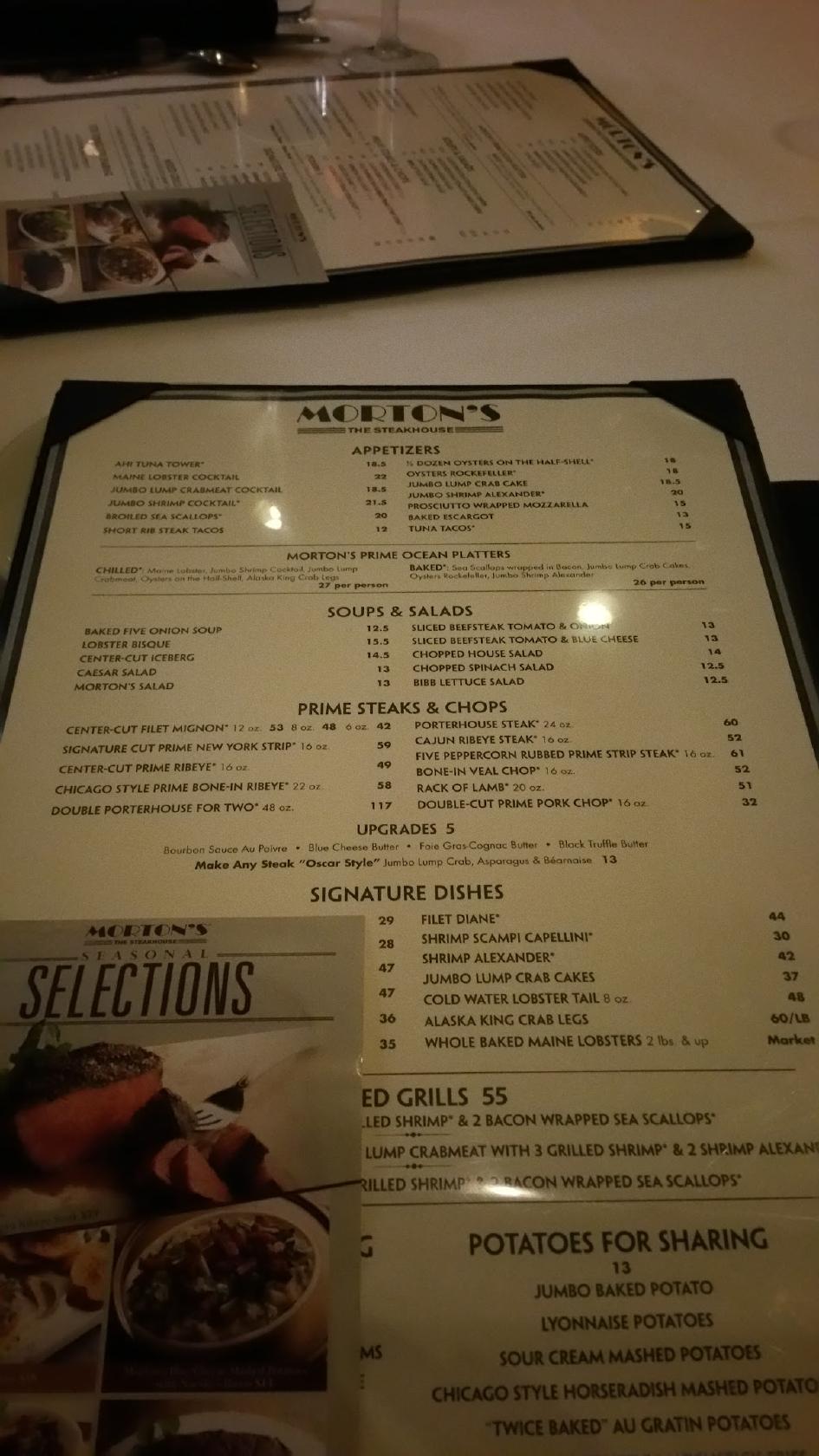 Menu at Morton's The Steakhouse, Dallas, McKinney Ave Suite 200