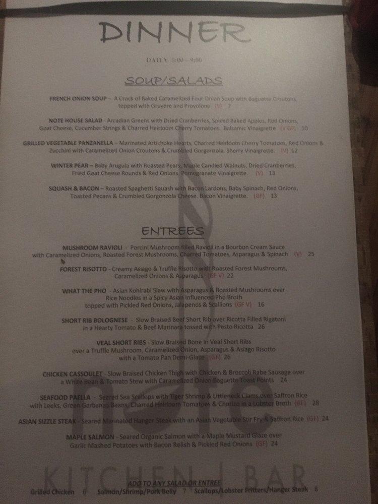 Menu at Note Kitchen & Bar, Bethel