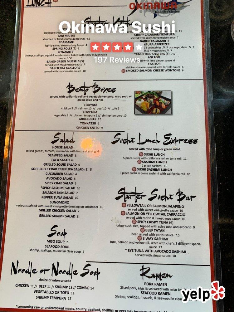 Menu at Okinawa Sushi restaurant, Littleton, W Ken Caryl Ave STE E