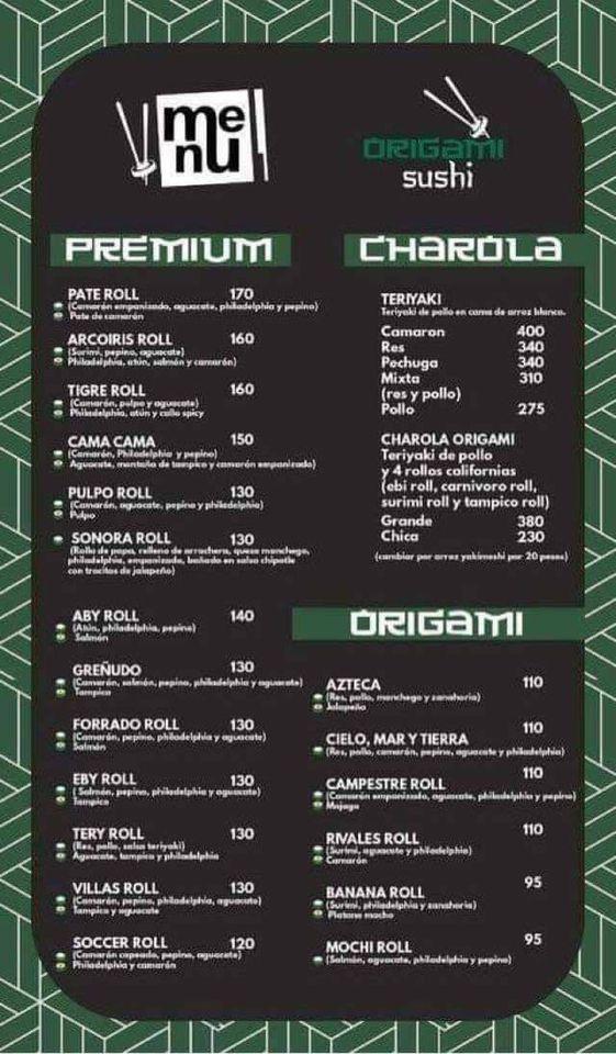 Menu at Origami Sushi Durango restaurant, Durango