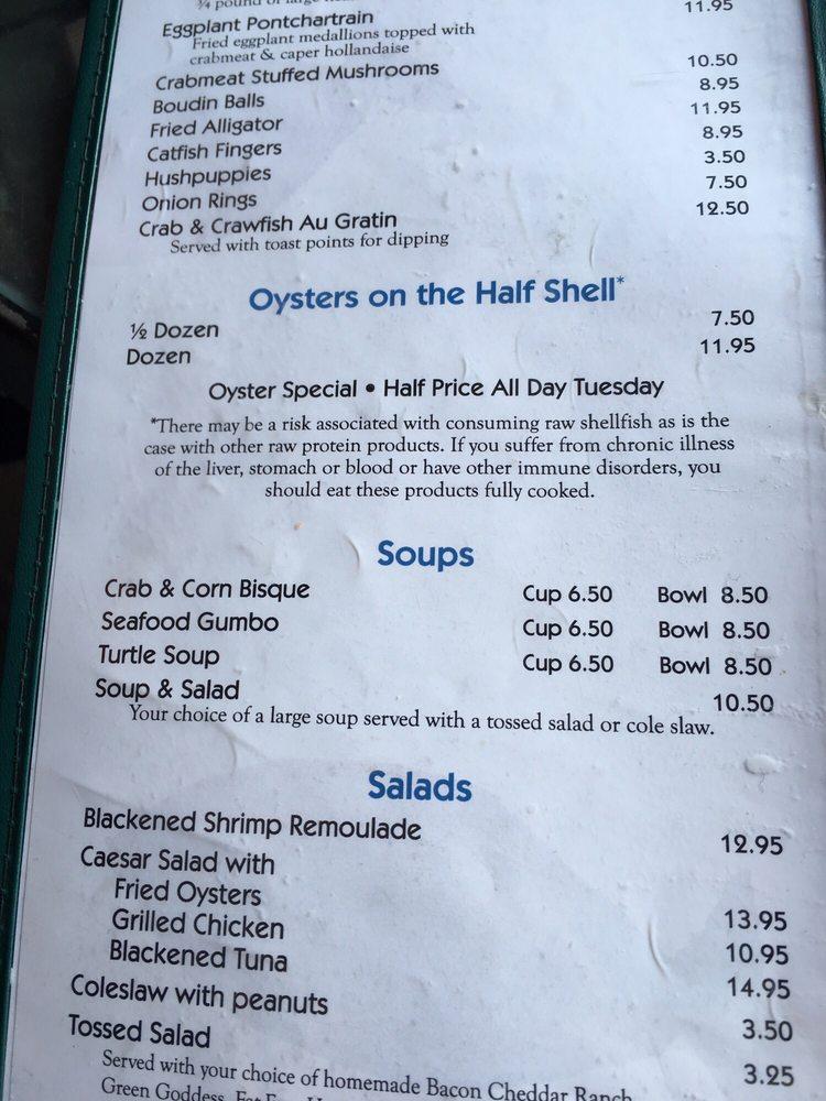 Menu at Parrain's Seafood Restaurant, Baton Rouge
