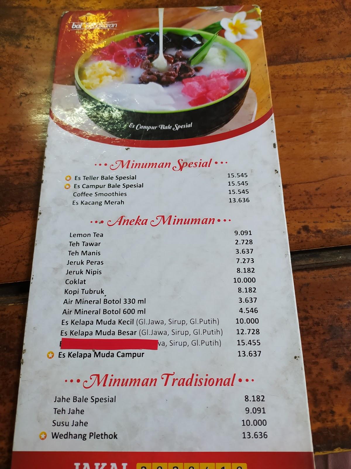 Menu at Bale Bebakaran Jakal 9 restaurant, Yogyakarta