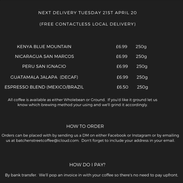 Menu at Batchen Street Coffee cafe, Elgin