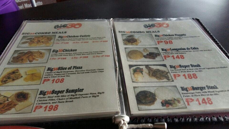 Menu at Big30 Pizza Pasta Steak pizzeria, Malvar, Lima Arcade, Lima Square