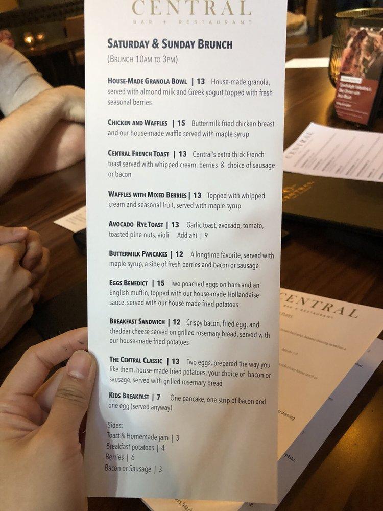 Menu at Central Bar + Restaurant, Bellevue
