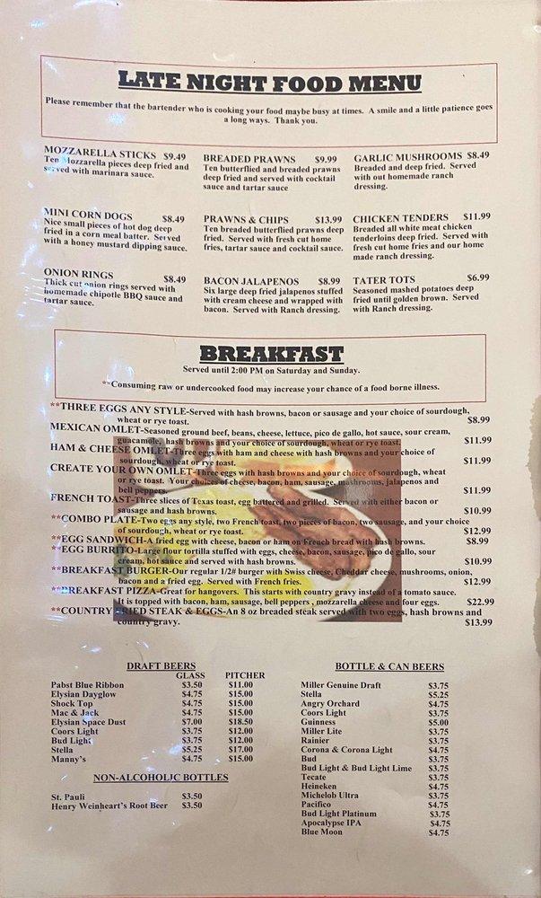 Menu at Classics Sports Bar, Renton